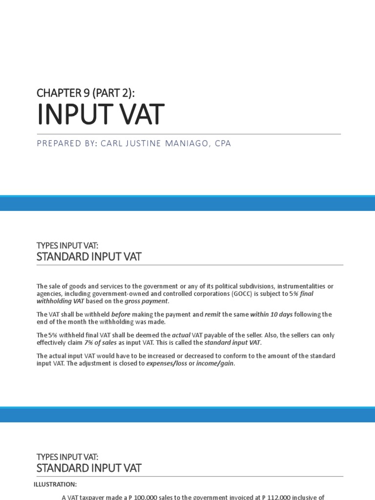 Input VAT: Types and Calculations | PDF | Value Added Tax | Tax Deduction