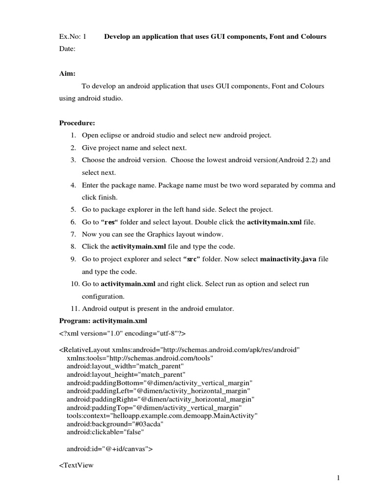 Developing an Android Application Using Layout Managers, Event ...
