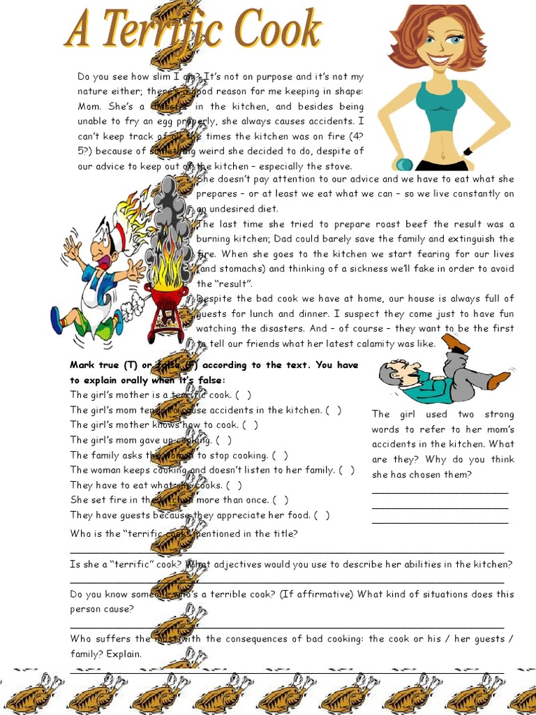 A Terrific Cook Reading Comprehension Grammar Ing Fun Activities Games ...
