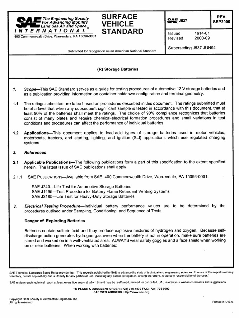 Sae j537 2000 | PDF