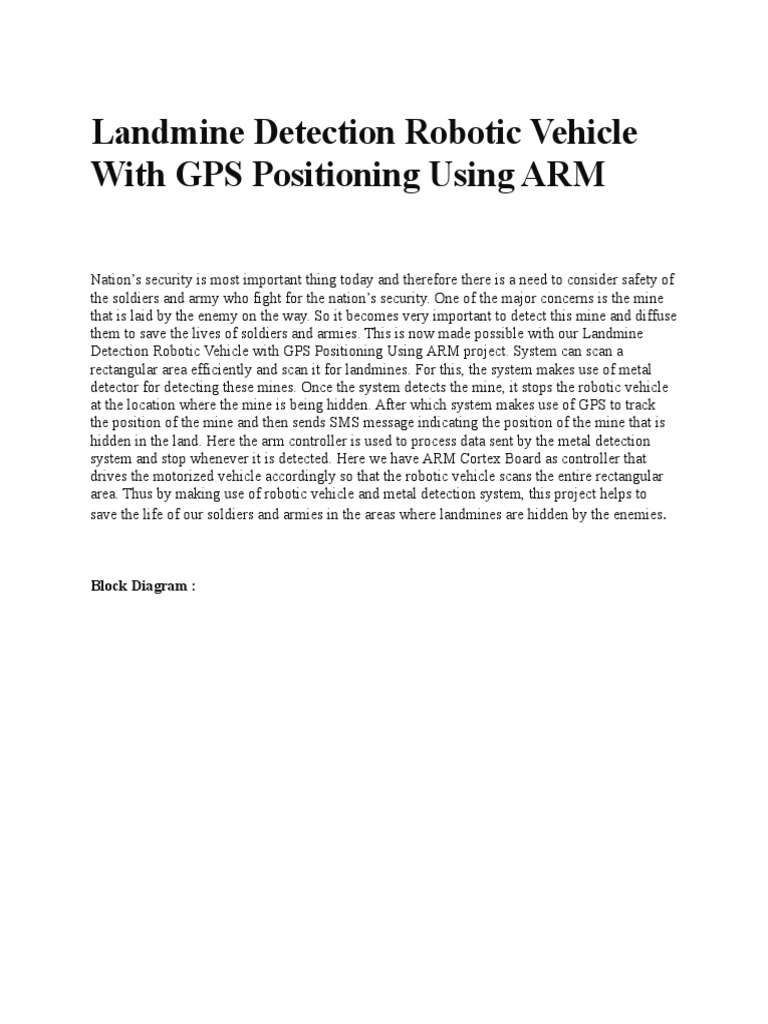 Landmine Detection Robotic Vehicle With GPS Positioning Using ARM | PDF ...