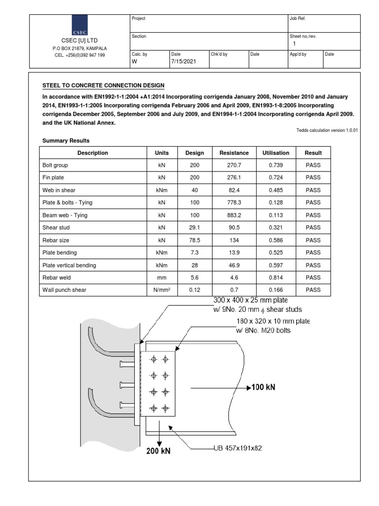 Steel to Concrete Connection Design Calculations | PDF | Bending | Beam ...