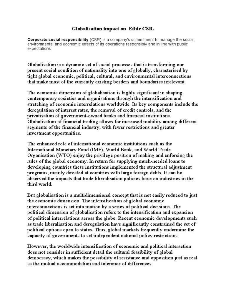 Globalization's Influence on CSR Ethics | PDF | Globalization ...