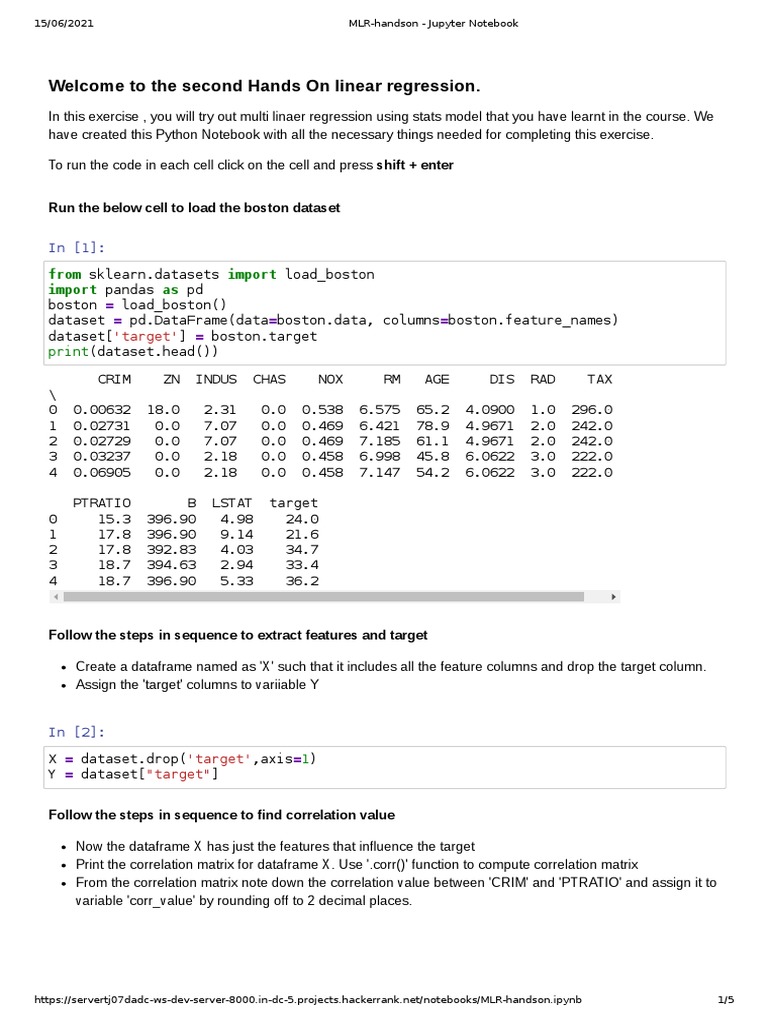 MLR-handson - Jupyter Notebook | PDF | Errors And Residuals | Coefficient Of Determination