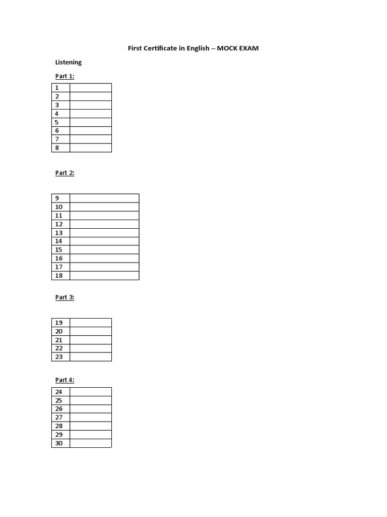 FCE - Listening Answer Sheet | PDF