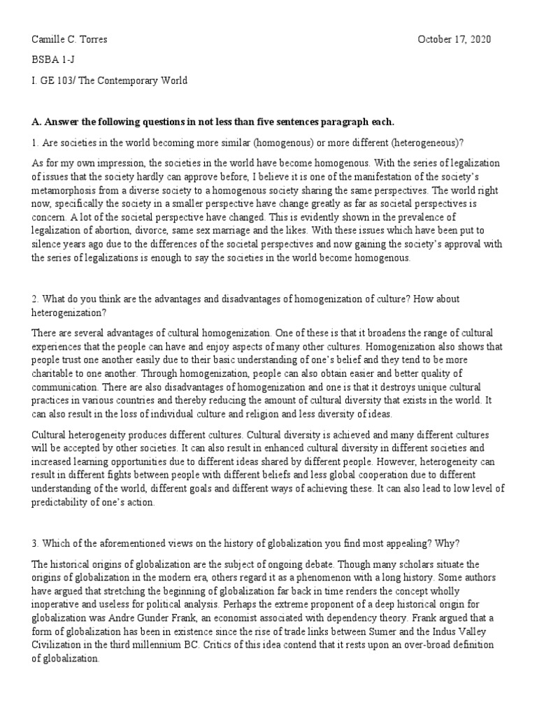 A. Answer The Following Questions in Not Less Than Five Sentences ...