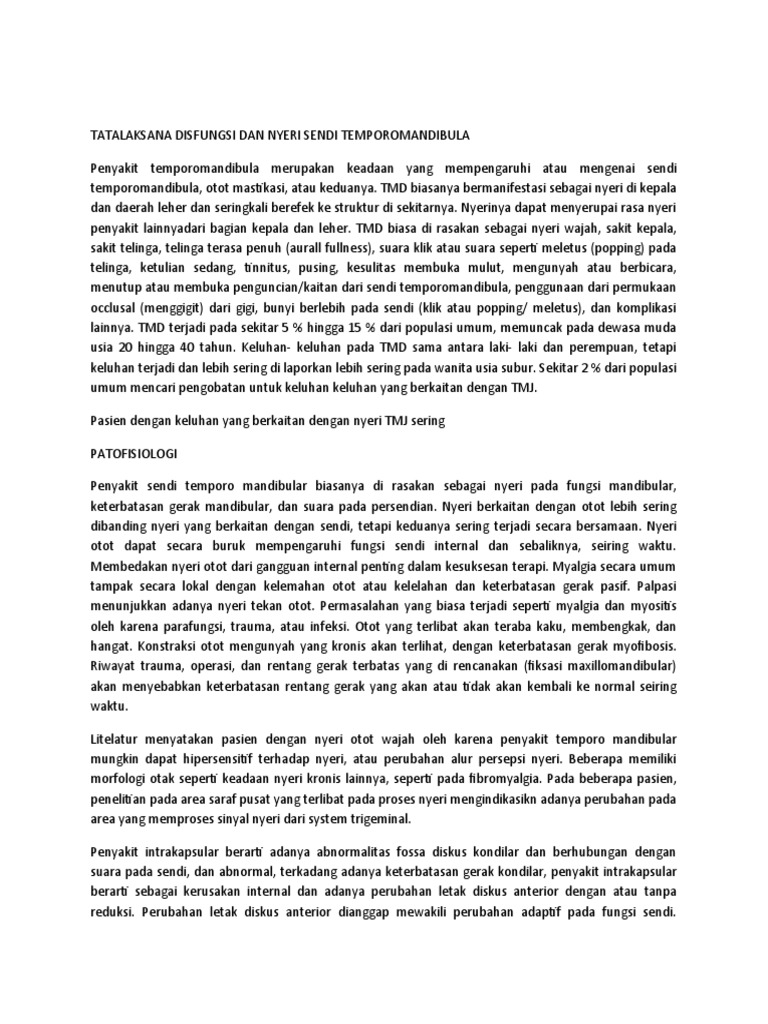 Tatalaksana Disfungsi Dan Nyeri TMJ | PDF
