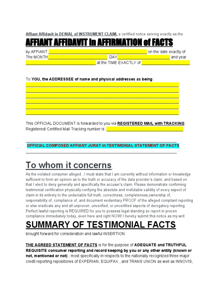 AAOD Affiant Affidavit of Denial Versus Instrument Claim | PDF ...