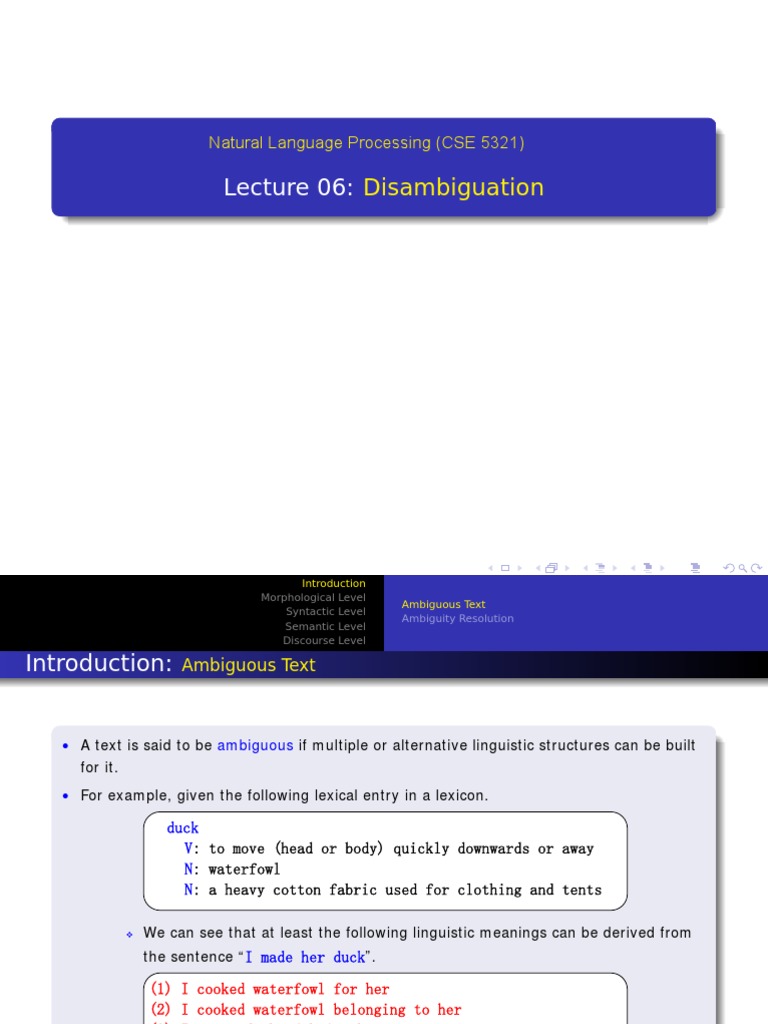 Disambiguation: Natural Language Processing (CSE 5321) | PDF | Ambiguity | Parsing