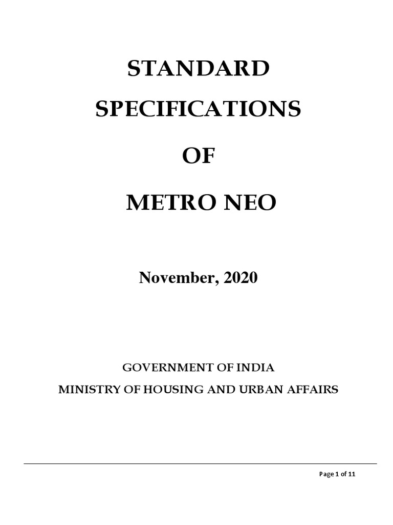 Standard Specifications of Metro Neo-2 | PDF | Rapid Transit | Traffic