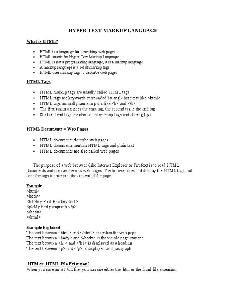 Hyper Text Markup Language What Is Html Pdf Html Html Element