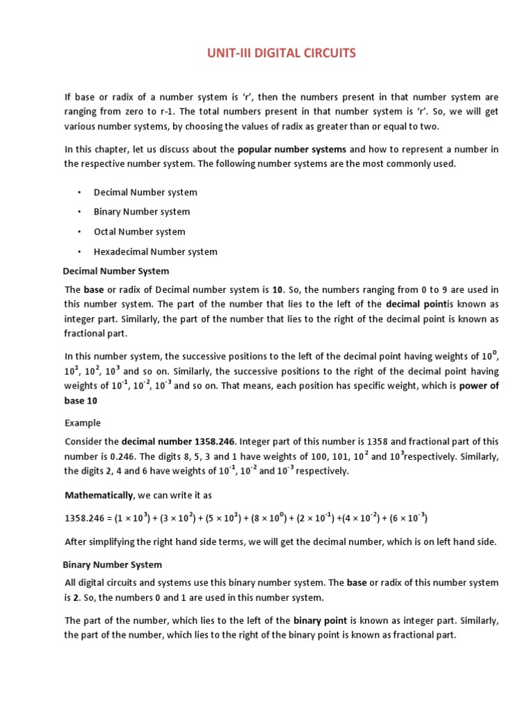 Unit Iii Digital Circuits: Decimal Number System | PDF | Binary Coded ...
