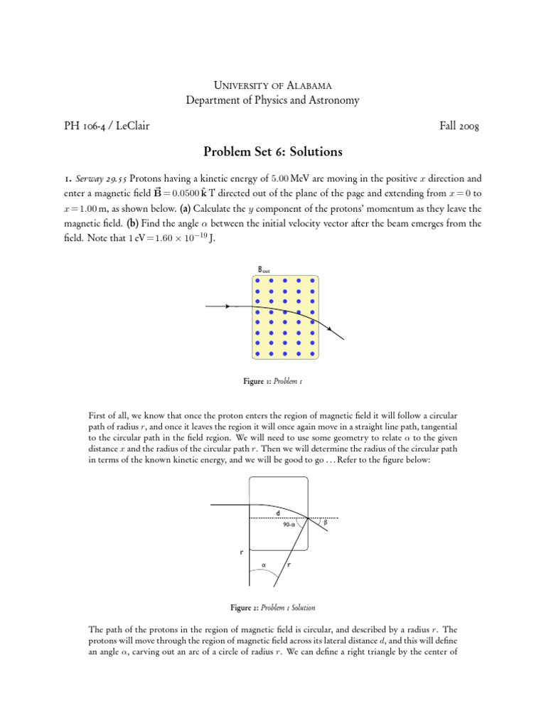 Problem Set 6: Solutions: U A Department of Physics and Astronomy PH ...