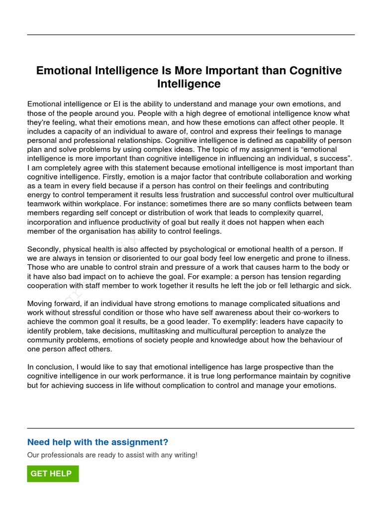 Emotional vs Cognitive Intelligence in Success | PDF | Emotional ...