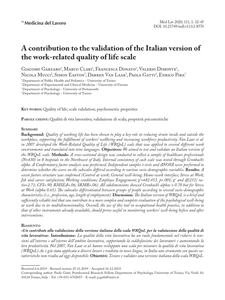 A Contribution To The Validation of The Italian Version of The Work ...
