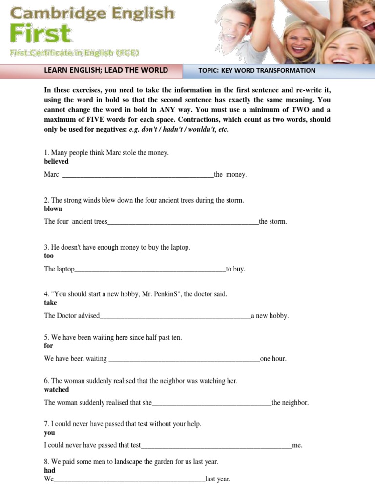 FCE (Key Word Transformation (Updated) | PDF