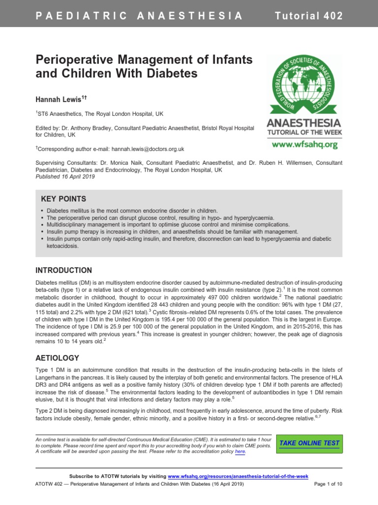 Perioperative Management of Infants and Children With Diabetes | PDF ...