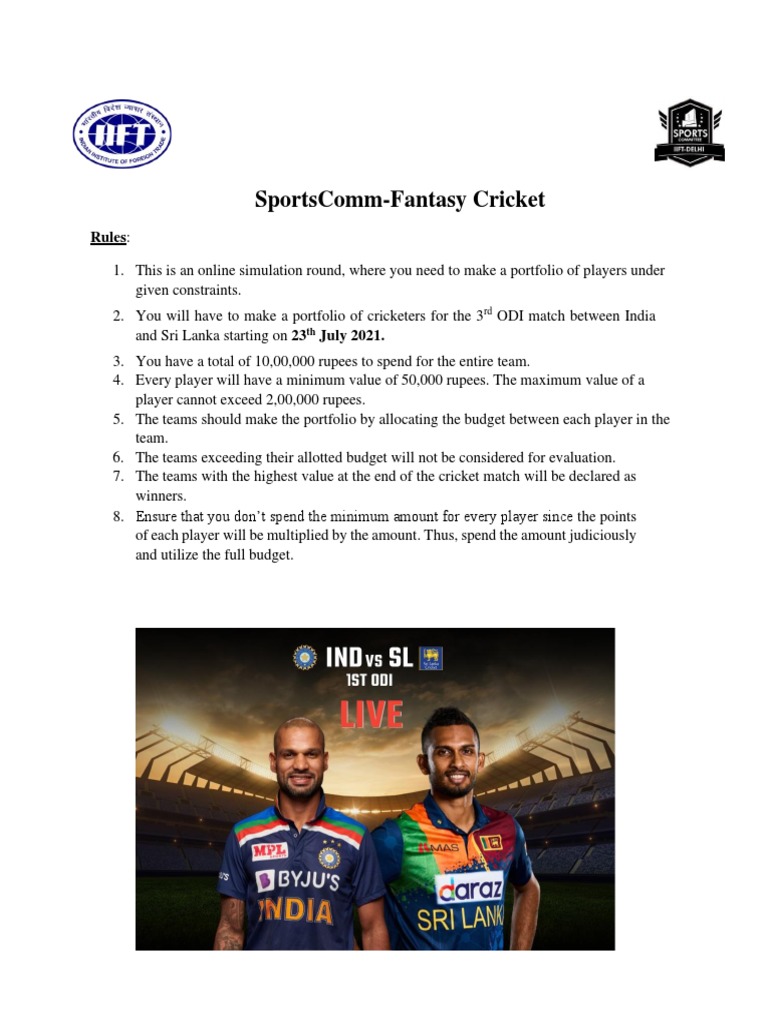 Sportscomm-Fantasy Cricket: Rules | PDF | Cricket | Summer Sports