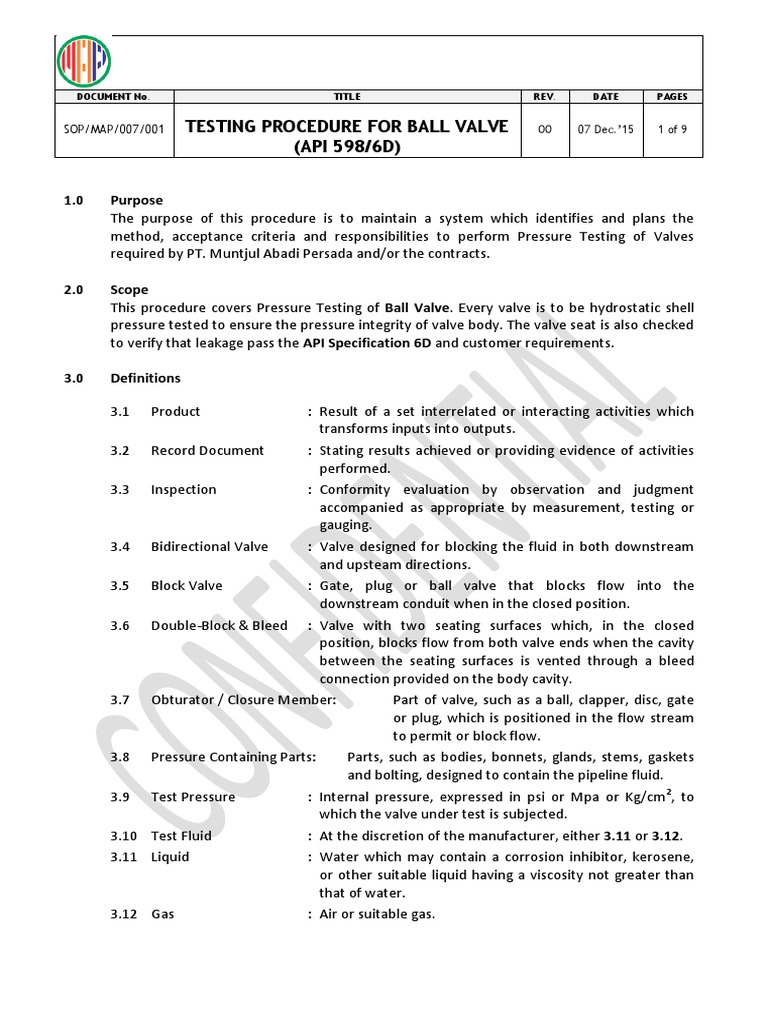 Testing Procedure For Ball Valve MAP | PDF | Valve | Pipe (Fluid ...
