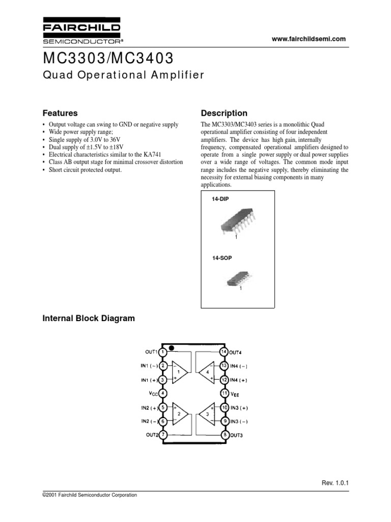 MC3303/MC3403: Quad Operational Amplifier | PDF | Amplifier | Operational Amplifier
