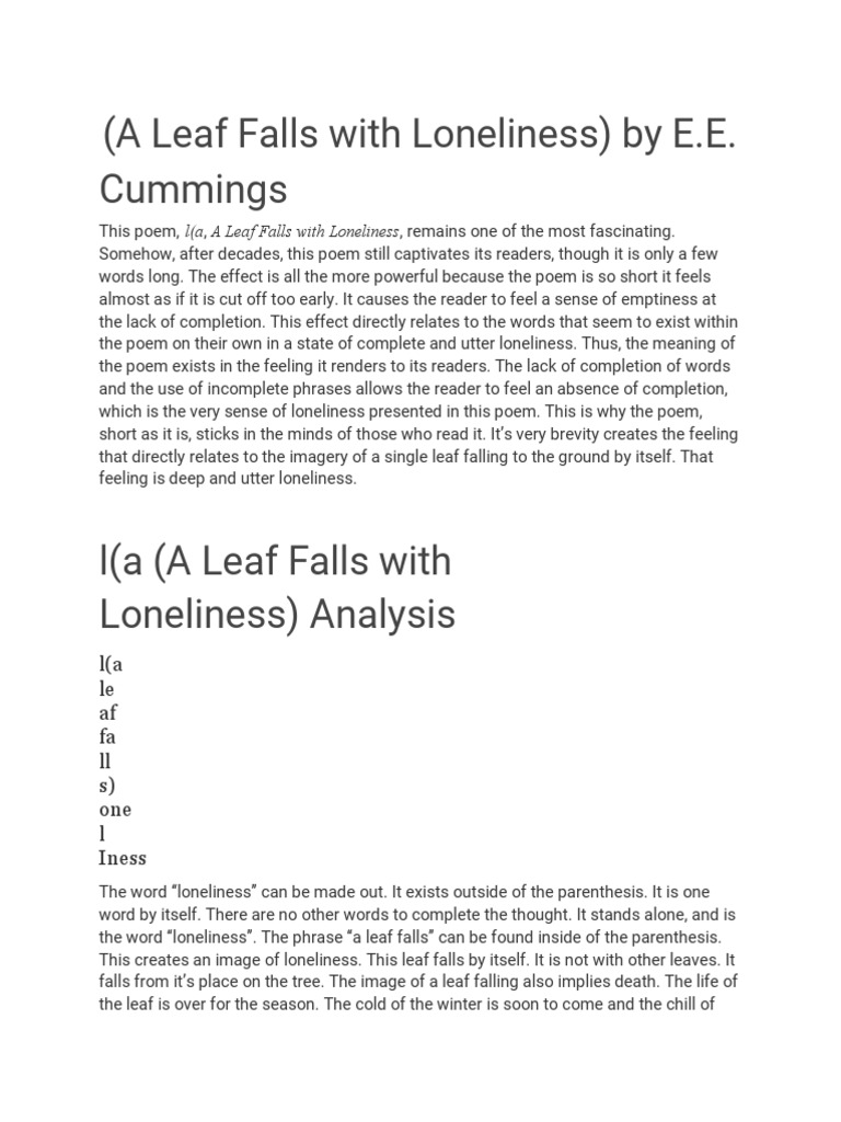 Ee Cummings' A Leaf of Loneliness | PDF | Poetry
