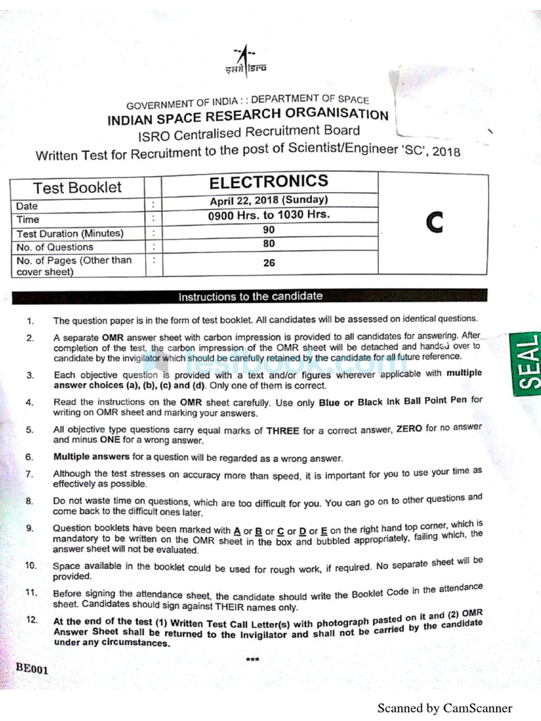 Isro Paper Ece 2018 2 | PDF