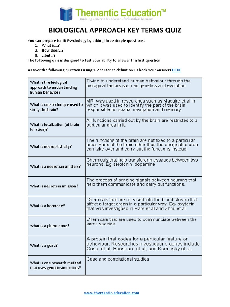 Biological-Approach-Key-Terms IB Psychology | PDF | Neurotransmitter ...