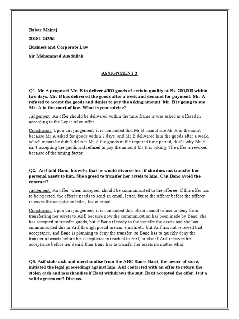 CBL #3 | PDF | Offer And Acceptance | Business Law