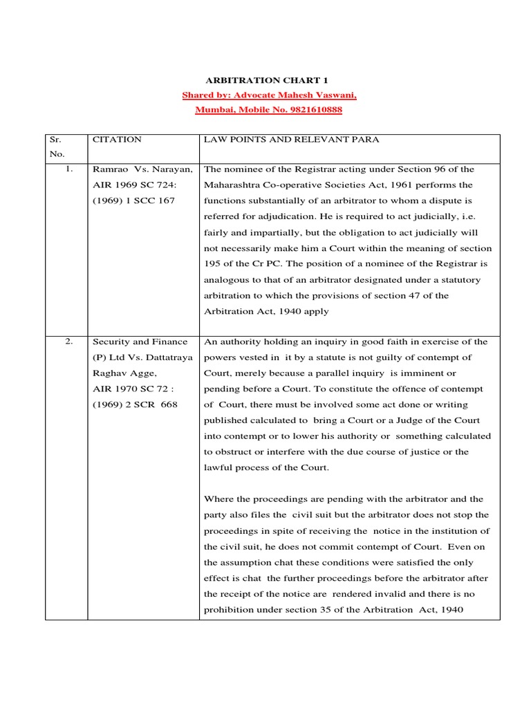 SC - Chart 1 - Arbitration Judgements | Download Free PDF | Contempt Of ...