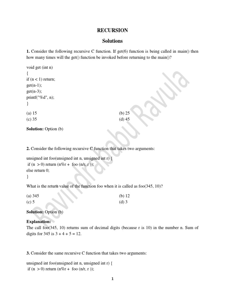 Recursion Solutions | Download Free PDF | Array Data Structure | Theory ...
