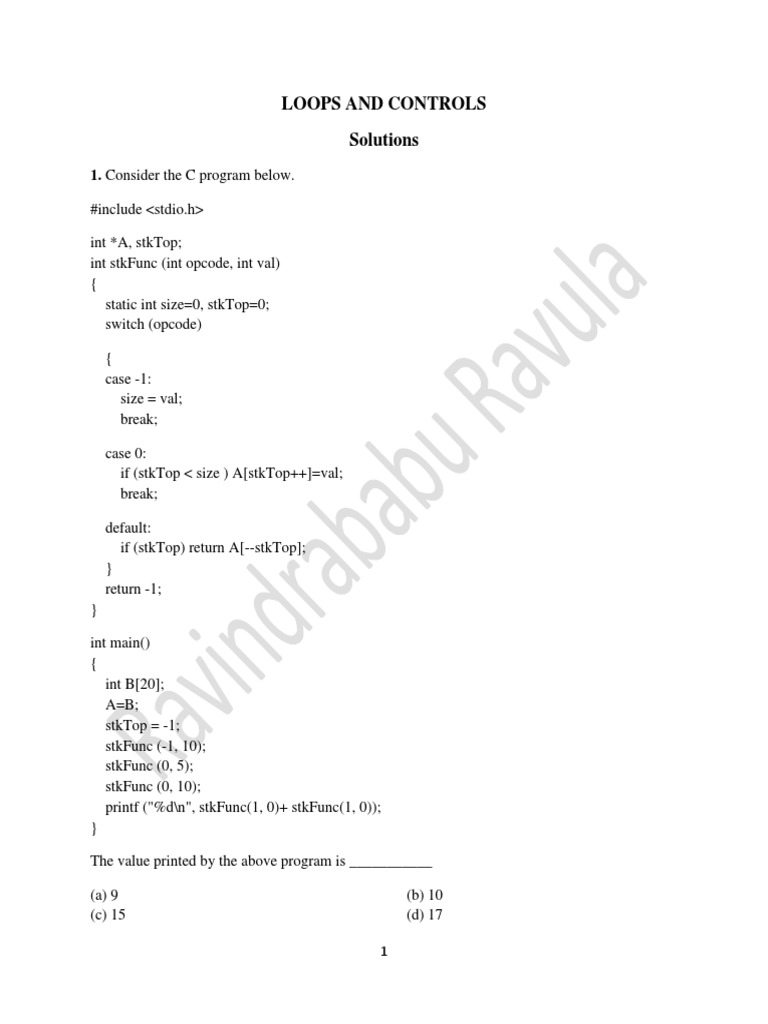 Loops and Controls Solutions: 1. Consider The C Program Below | PDF ...