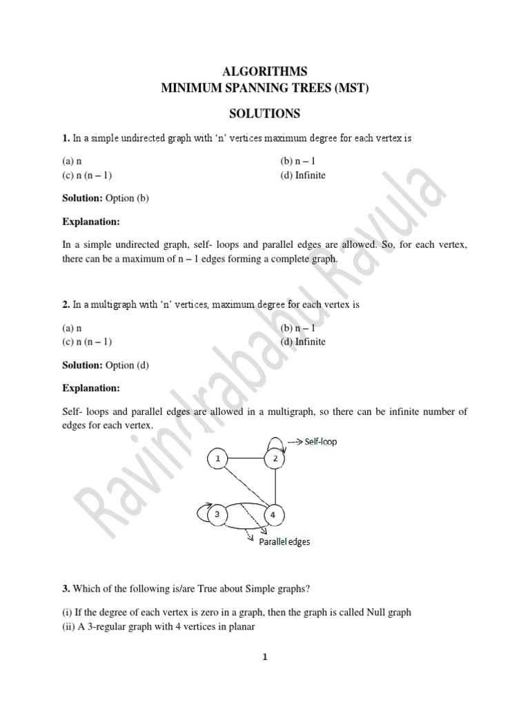 Algorithms: Minimum Spanning Trees (MST) Solutions | PDF | Vertex (Graph Theory) | Algorithms