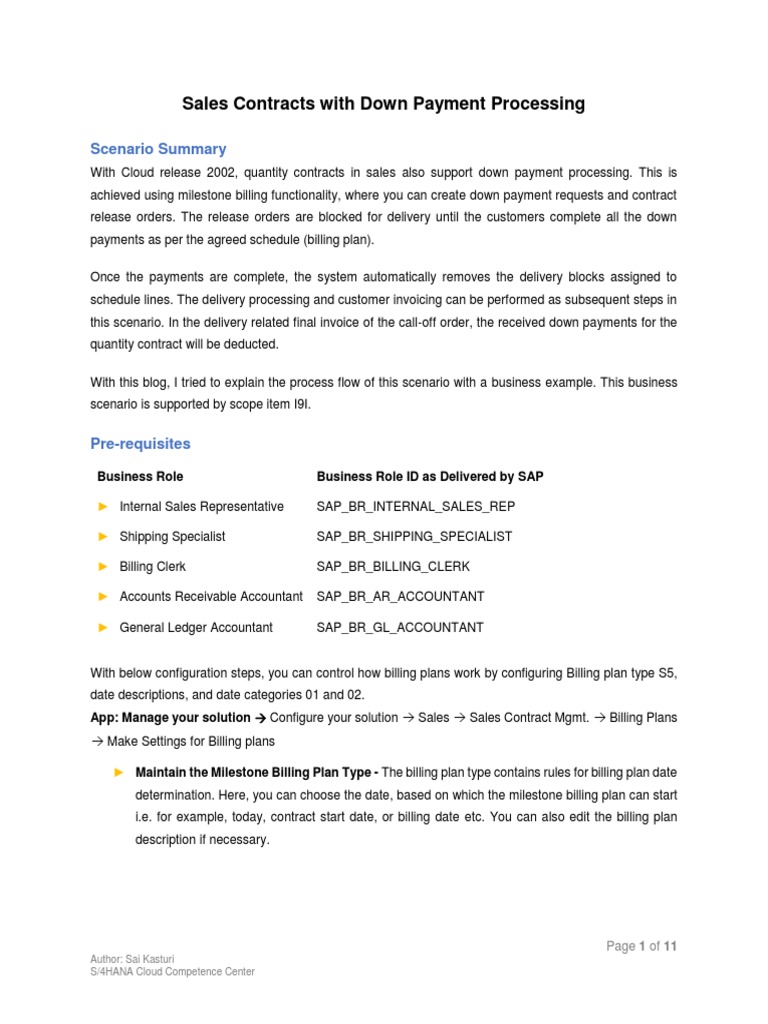 Sales Contracts With Down Payment Processing: Scenario Summary | PDF | Invoice | Business