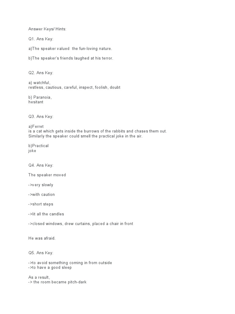 An Uncomfortable Bed: Answer Key | PDF