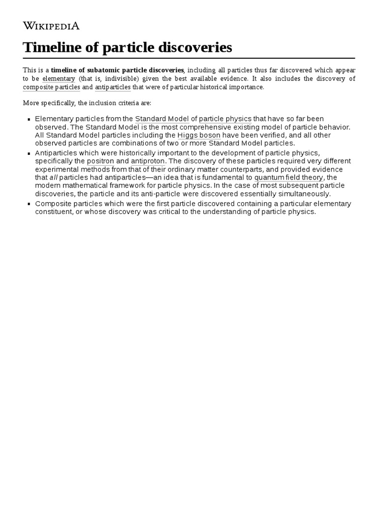 Timeline of Particle Discoveries | PDF | Particle Physics | Quark