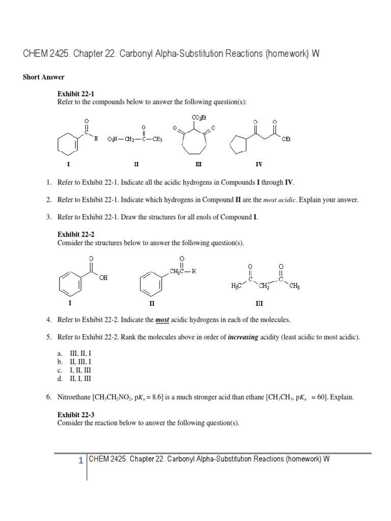 CHEM 2425. Chapter 22. Carbonyl Alpha-Substitution Reactions (Homework ...