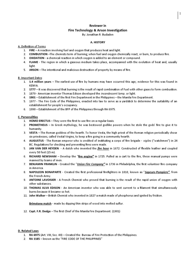 Fire Tech Review Notes | PDF | Combustion | Fires