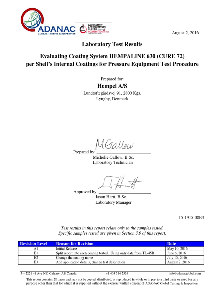 HEMPALINE 630 Coating Test Results | PDF | Adhesive | Vapor