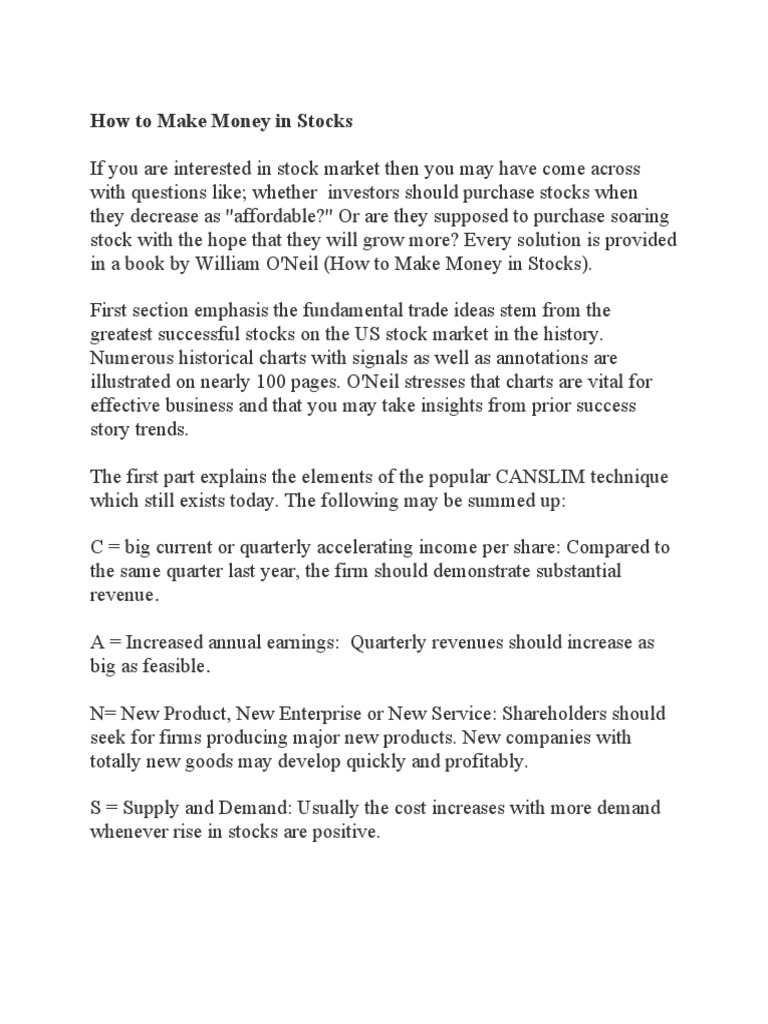 How To Make Money in Stocks | PDF | Stocks | Investing