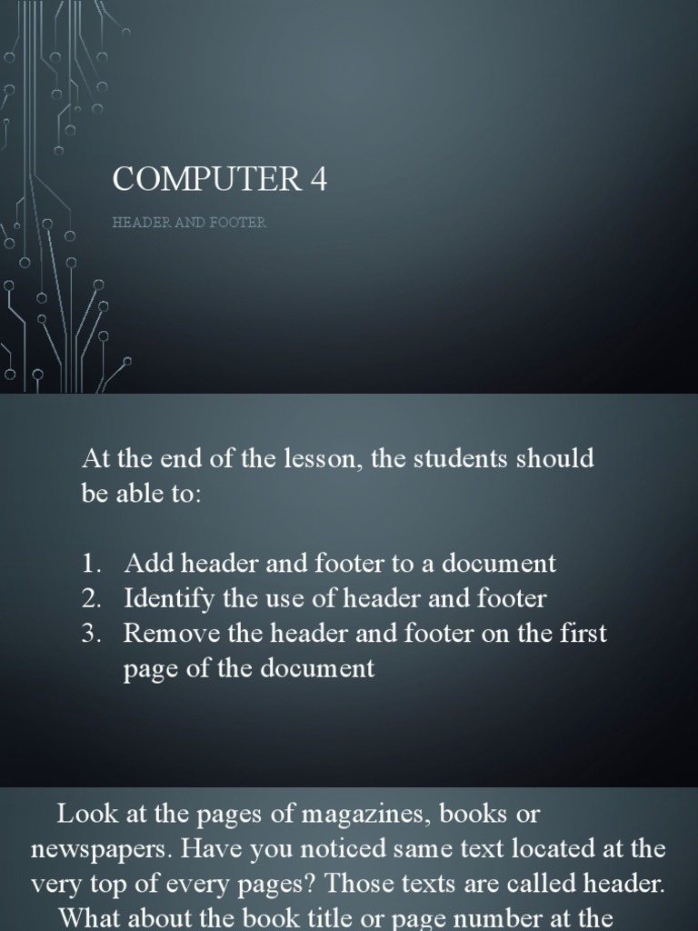 COMPUTER 4 - Header and Footer | PDF | Career & Growth | Computers