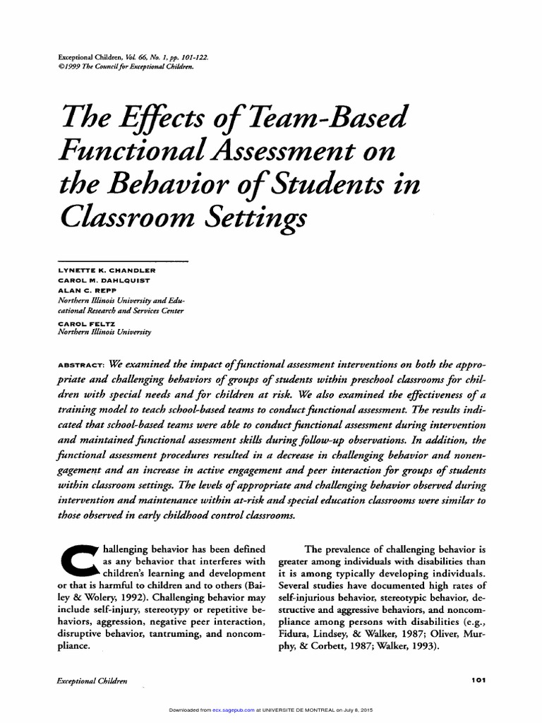 Chandler1999 Functional Assessment | PDF | Special Education | Cognition