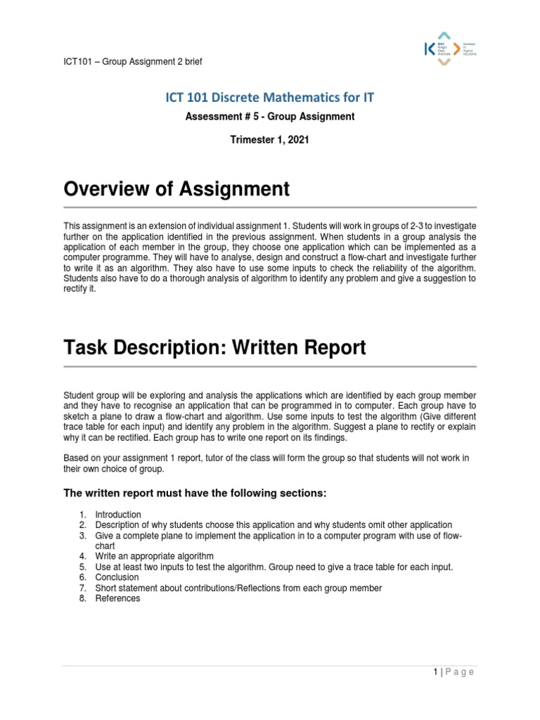 Overview of Assignment: ICT 101 Discrete Mathematics For IT | PDF ...