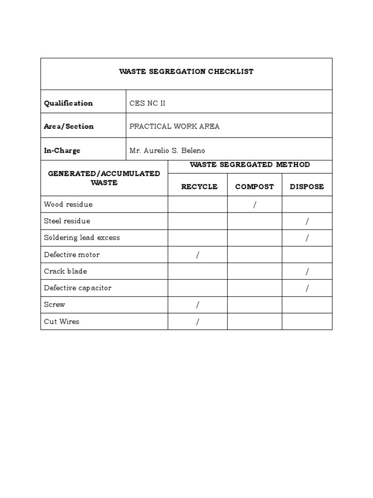 Waste Segregation Checklist | PDF