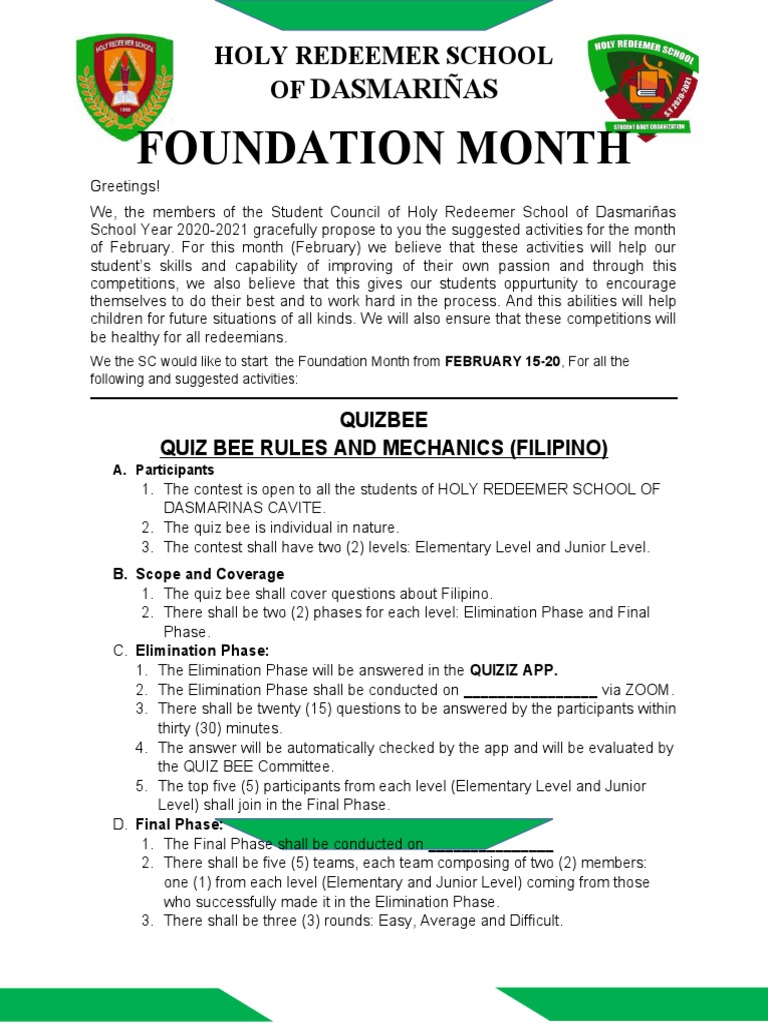 Foundation Month Activities Plan | PDF | Storytelling | Science