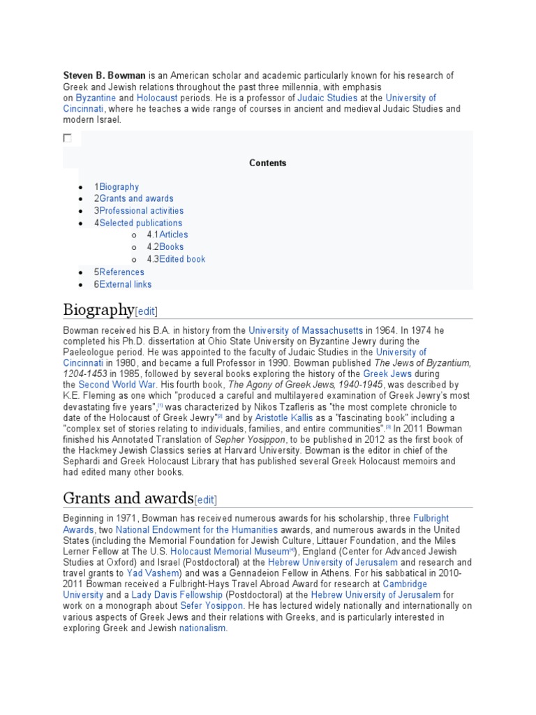 Biography: Steven B. Bowman Is An American Scholar and Academic ...