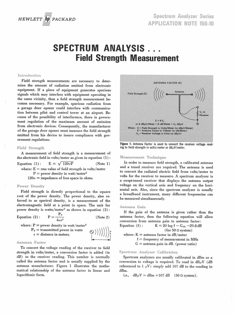 Hewlett-Packard - AN150-10 - Spectrum Analysis - Field Strenght Measurement | PDF | Antenna ...