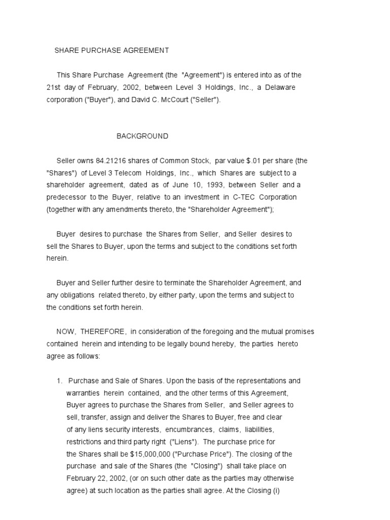 Share Purchase Agreement | PDF | Security Interest | Lien