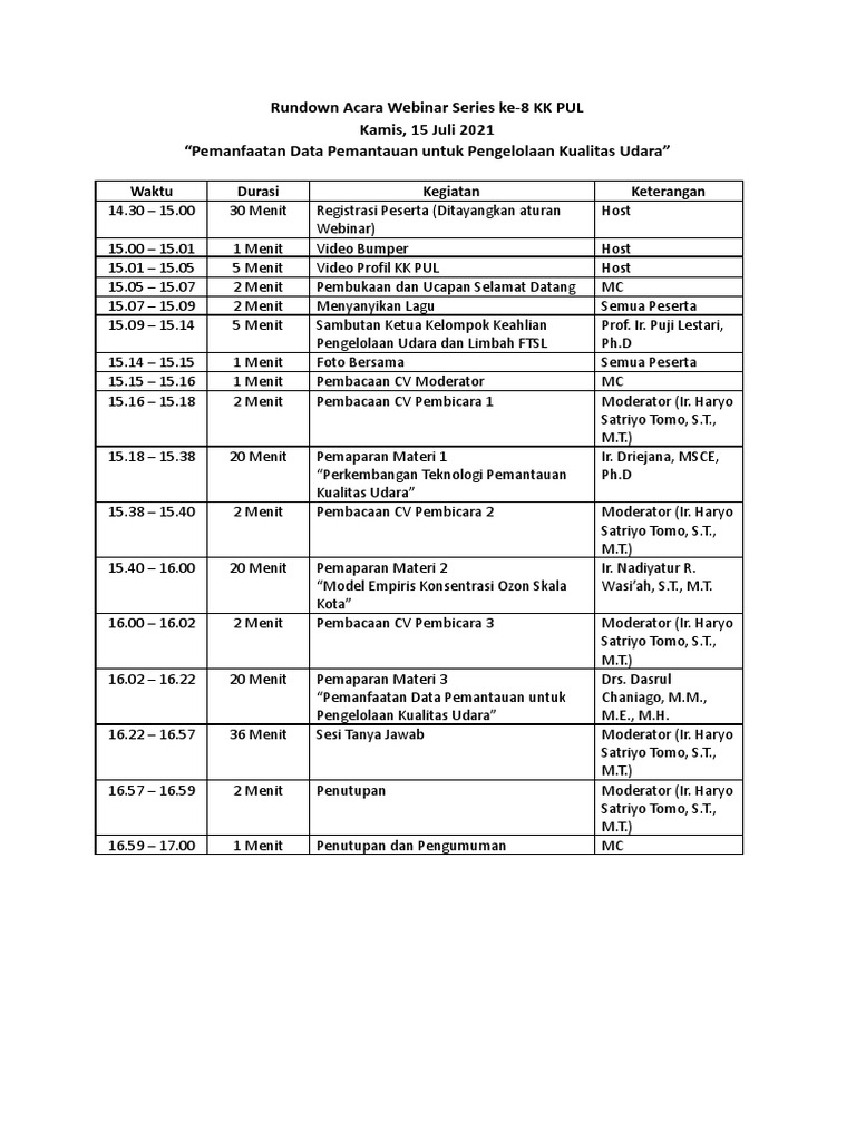 Rundown Acara Webinar KK PUL 8 | PDF