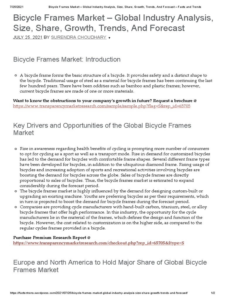 Bicycle Frames Market - Global Industry Analysis, Size, Share, Growth ...