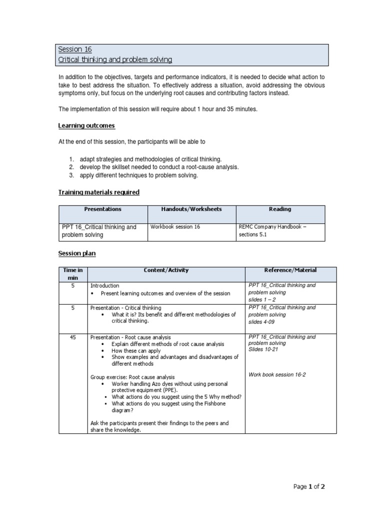 Critical Thinking & Problem Solving Training | PDF | Critical Thinking ...